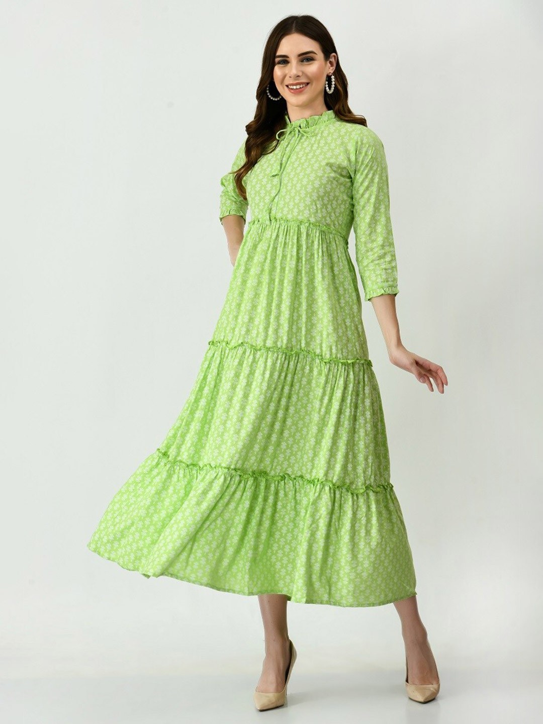 Buy Kalini Tie Up Neck Ethnic Motifs Printed Tiered Maternity Midi Fit