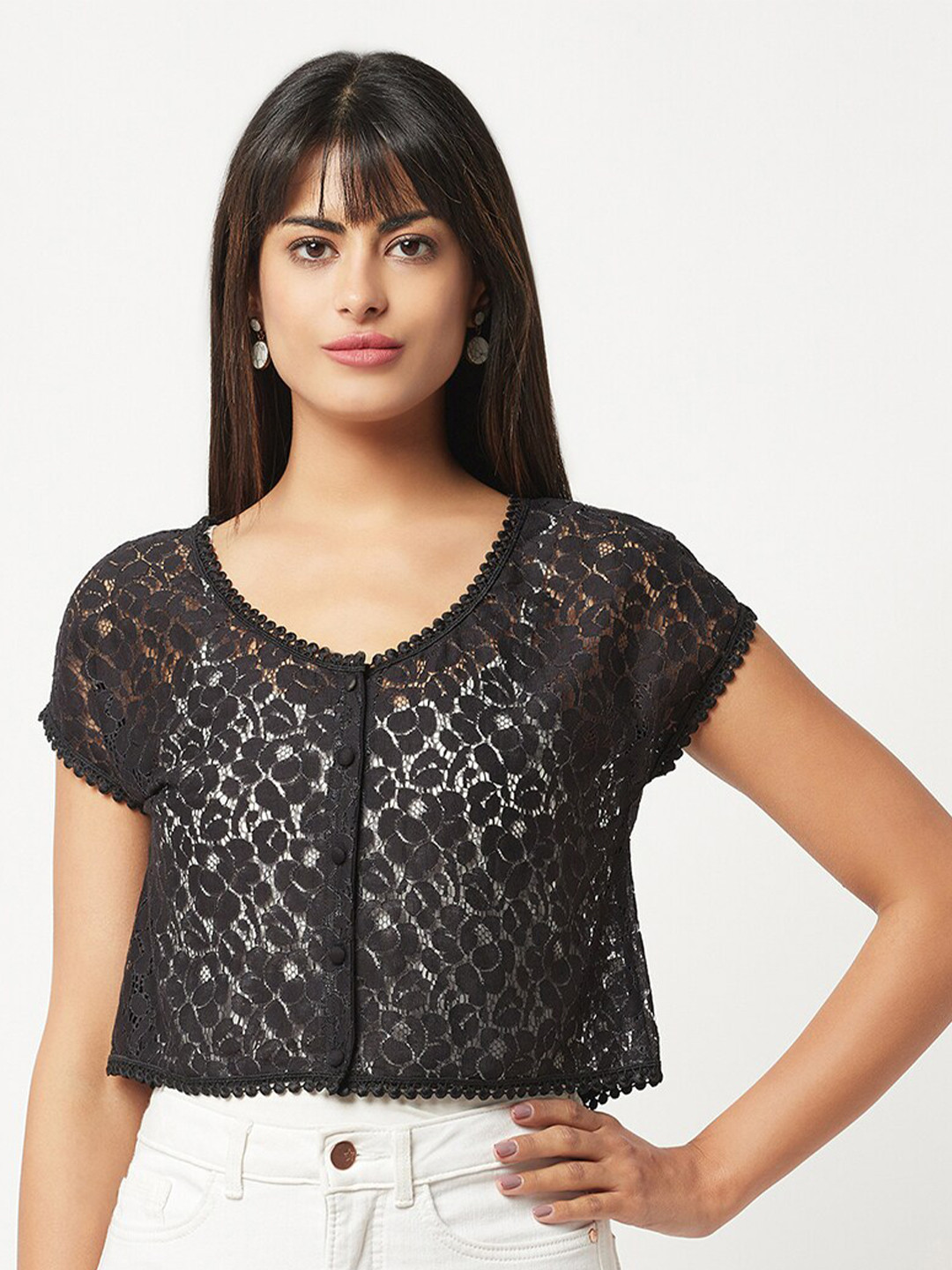 Buy Espresso Front Button Lace Crop Shrug - Shrug for Women 22406464 ...