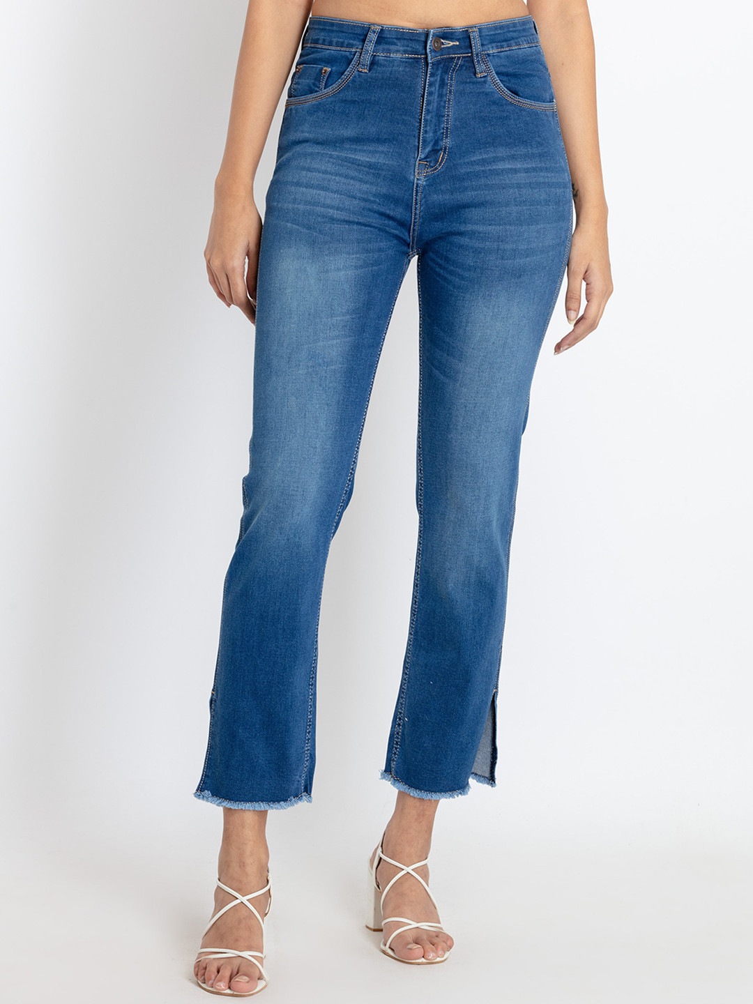 Buy Status Quo Women Straight Fit Light Fade Cotton Slit Jeans - Jeans ...