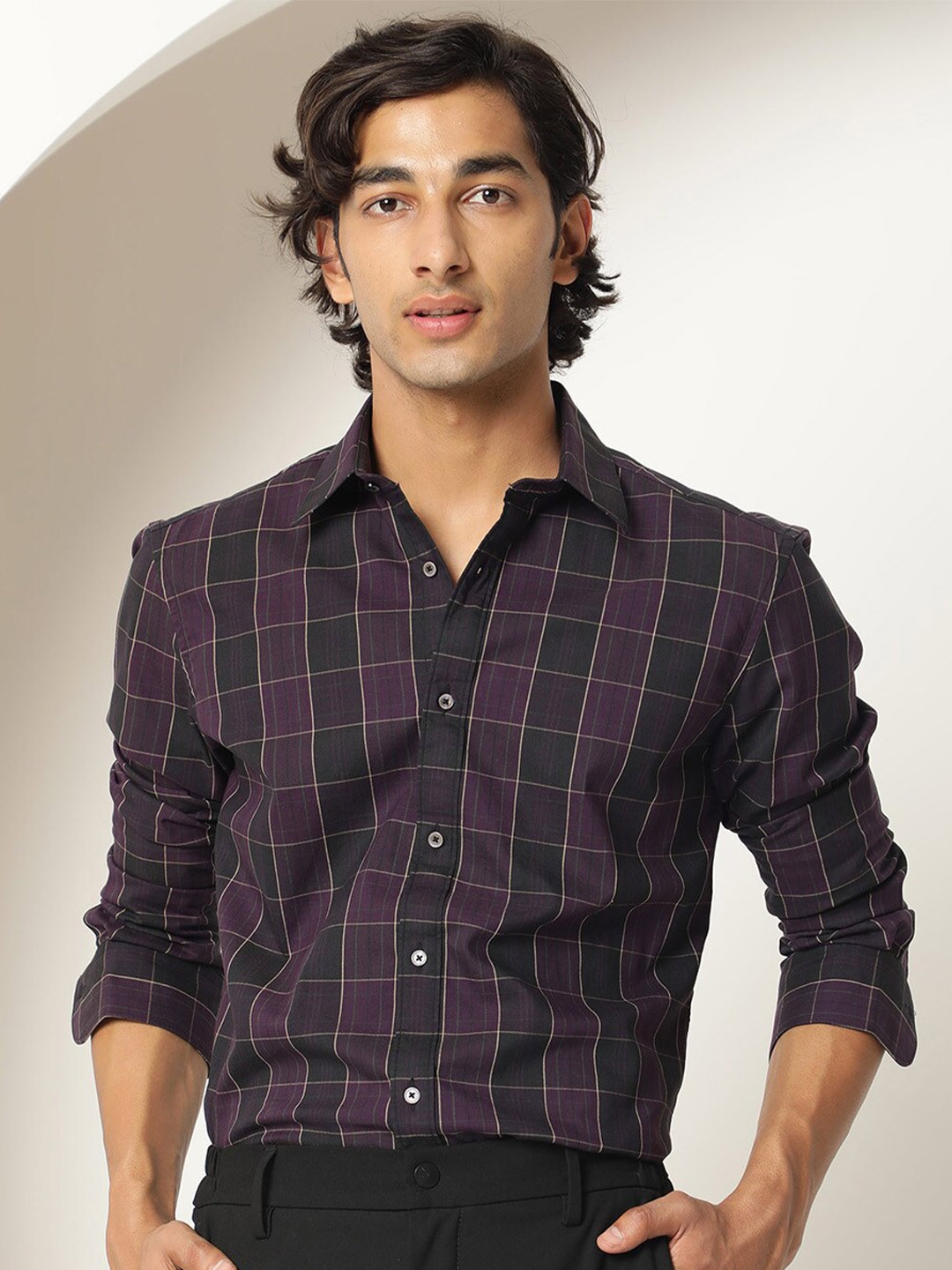 Buy Rare Rabbit Men Lancelot Checked Slim Fit Cotton Formal Shirt