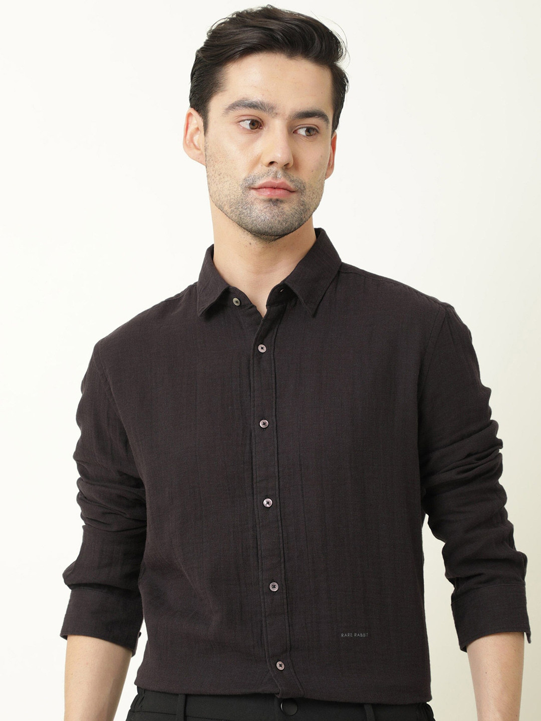 Buy RARE RABBIT Slim Fit Spread Collar Casual Cotton Shirt - Shirts for ...