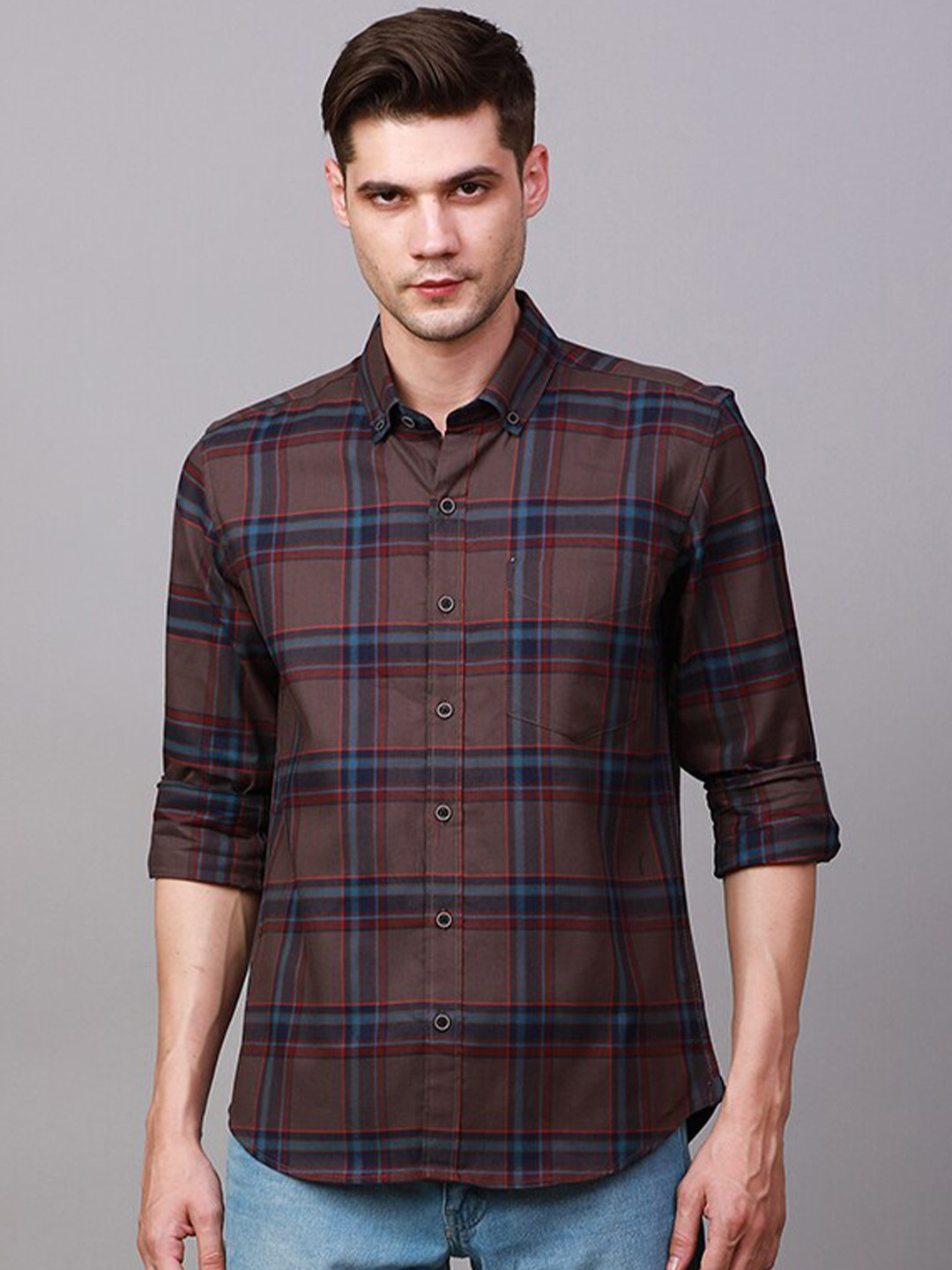 Buy FOGA Tartan Checked Pure Cotton Casual Shirt - Shirts for Men ...