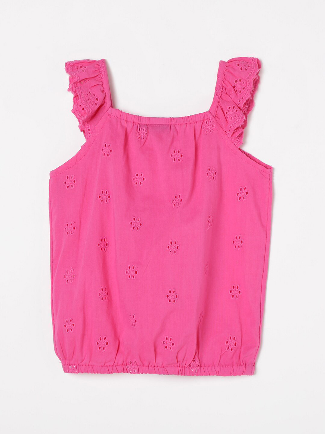 Buy Juniors By Lifestyle Girls Floral Schiffli Cotton Blouson Top ...