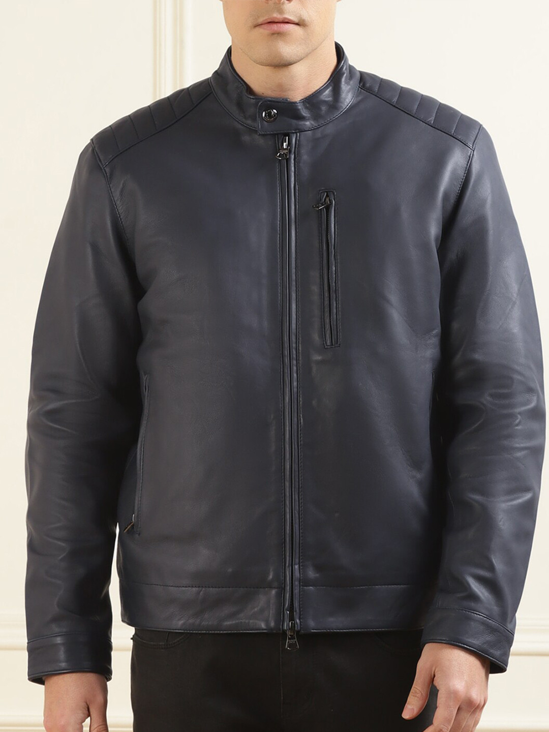 Buy HACKETT LONDON Stand Collar Leather Jacket - Jackets for Men ...