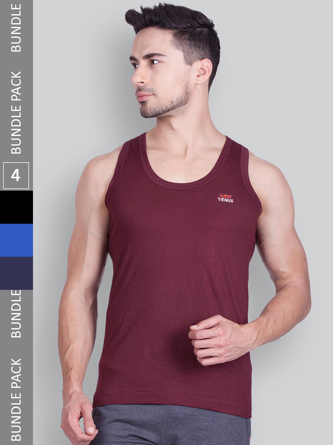 Buy LUX VENUS Pack Of 4 Assorted Sleeveless Pure Cotton Innerwear Vests ...