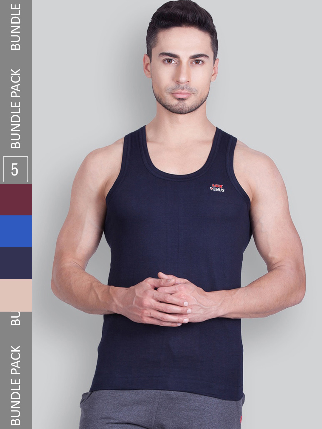 Buy LUX VENUS Pack Of 5 Assorted Pure Cotton Basic Vests - Innerwear Vests for Men 22418698 | Myntra
