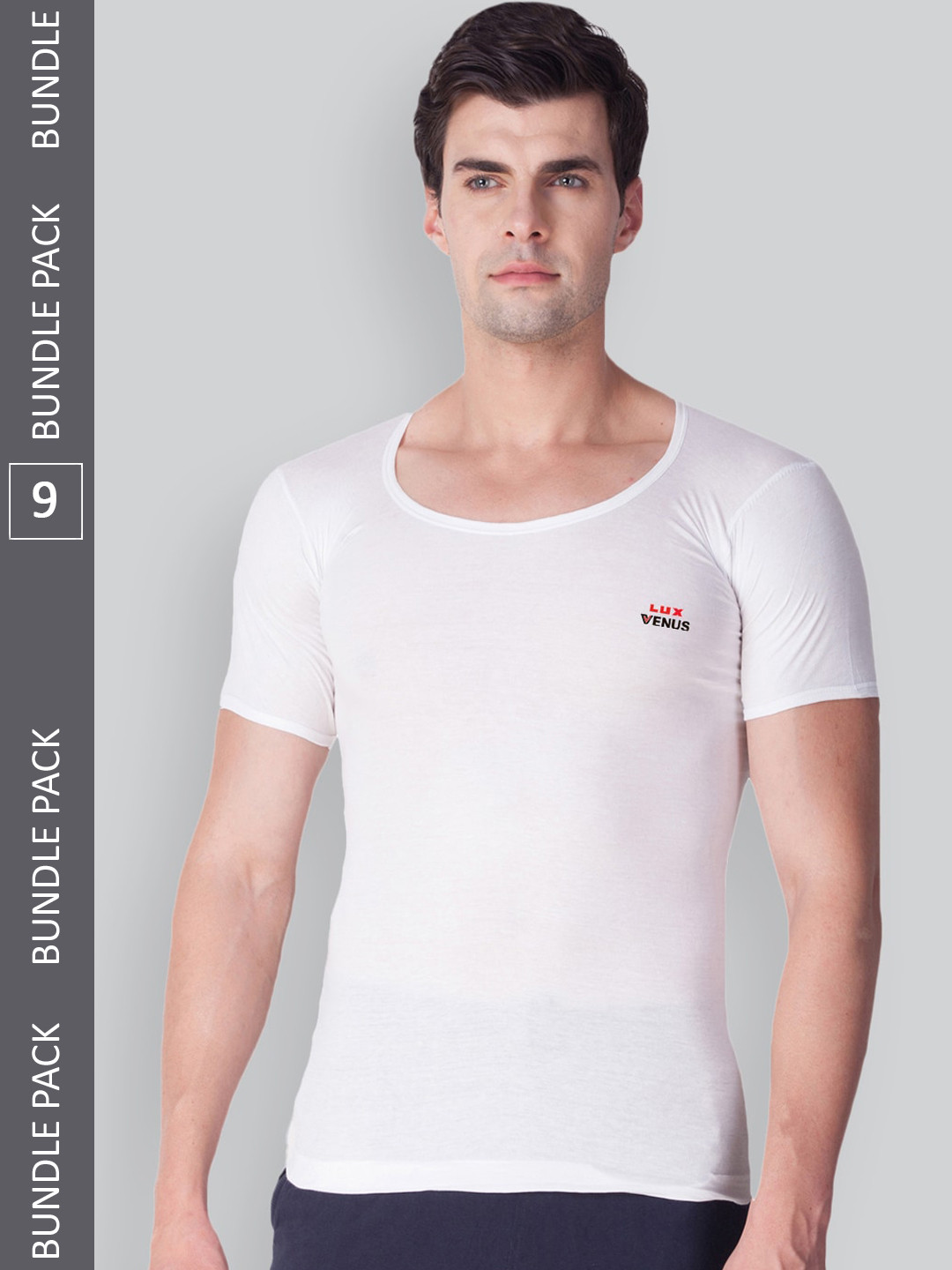 Buy LUX VENUS Men Pack Of 9 Pure Cotton Half Sleeves Vests - Innerwear ...