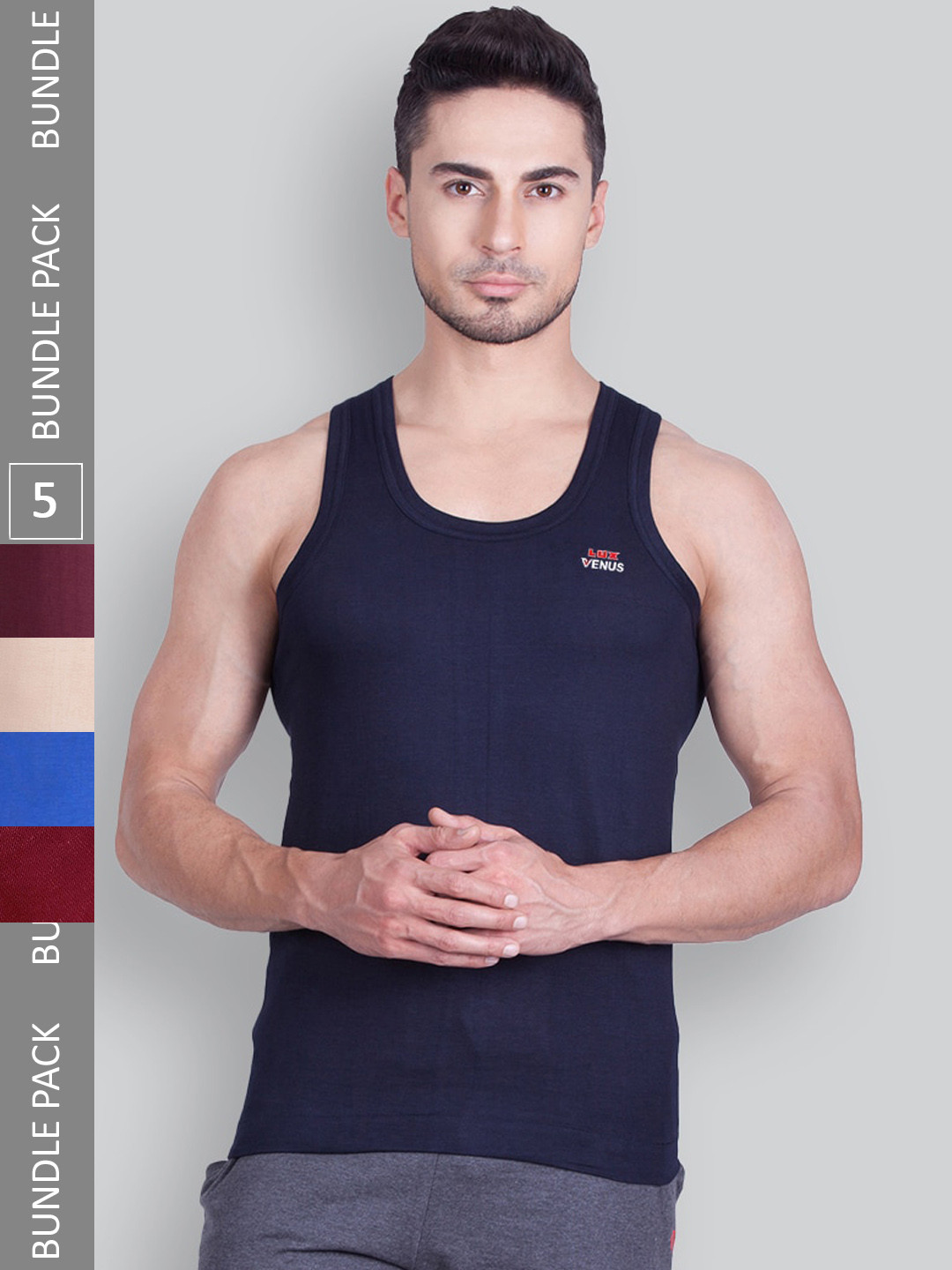 Buy LUX VENUS Pack Of 5 Assorted Sleeveless Innerwear Vests - Innerwear ...