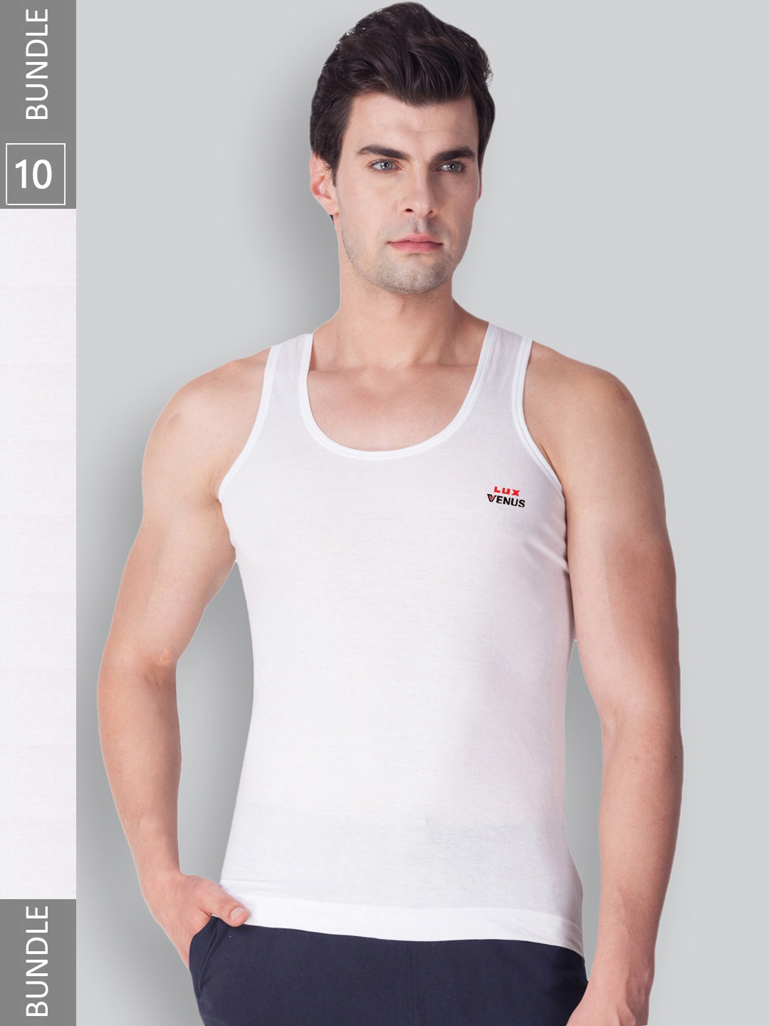 Buy LUX VENUS Pack Of 10 Brand Logo Printed Pure Cotton Basic Vests ...
