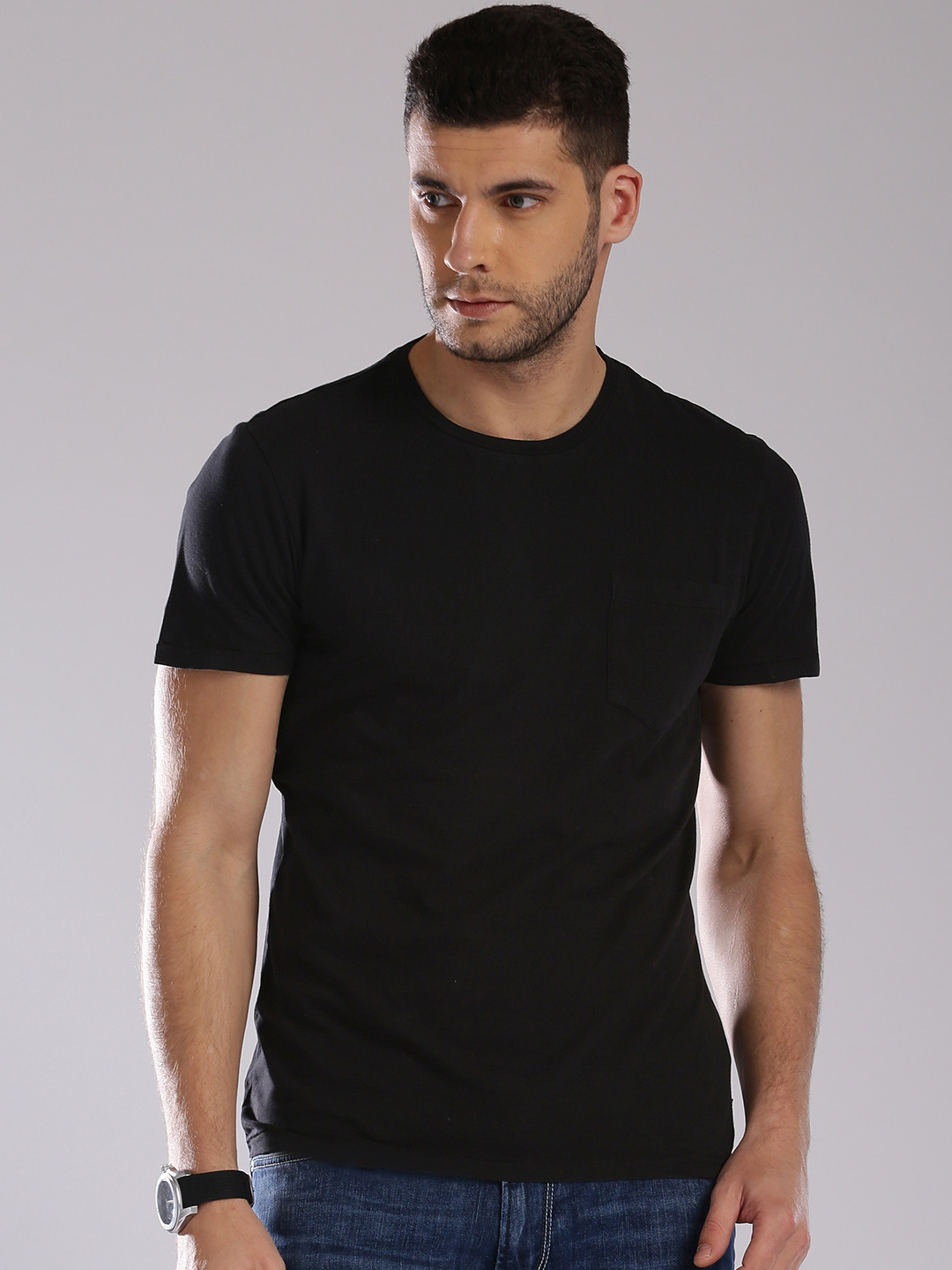 Buy GAS Men Black Solid Round Neck Pure Cotton T Shirt - Tshirts for ...