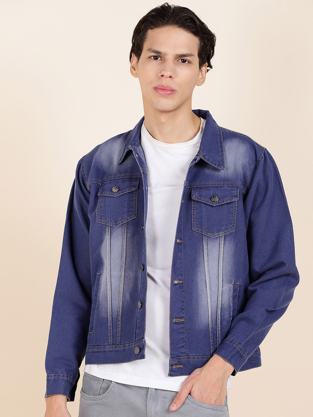 Buy MONTREZ Washed Denim Jacket - Jackets for Men 22420758 | Myntra