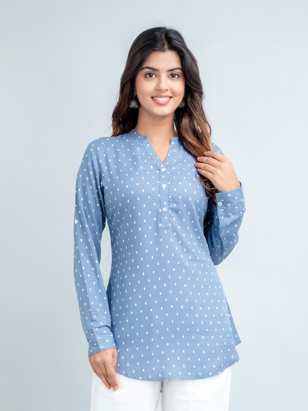 Buy SUTI Printed Mandarin Collar Cuffed Sleeves Top - Tops for Women ...