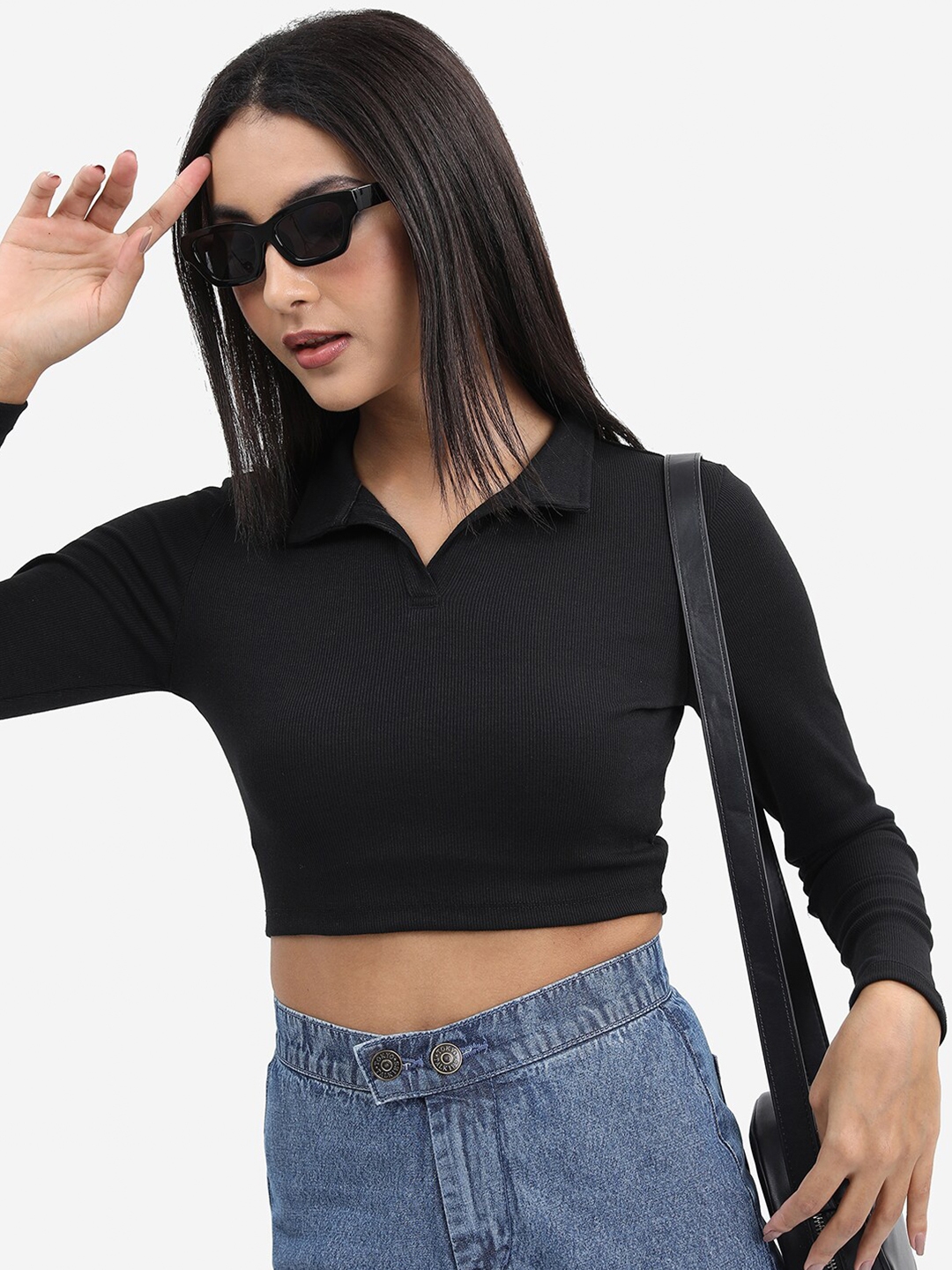 Buy Tokyo Talkies Cotton Shirt Style Crop Top Tops For Women 22427618