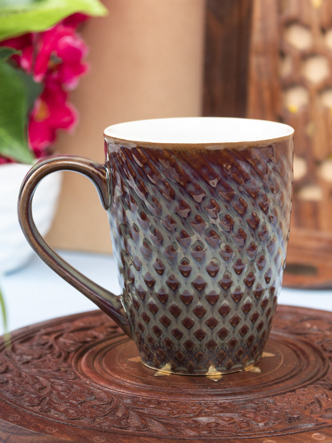 Buy MARKET99 Brown Dual Glazed Diamond Textured Ceramic Mug 330 Ml ...