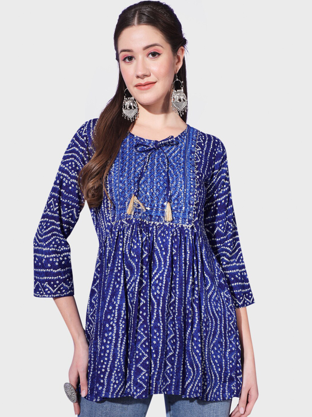 Buy BUY NEW TREND Bandhani Printed Pure Cotton Pleated Kurti - Kurtis ...