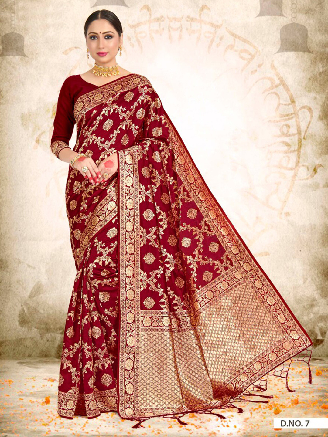 Buy Vardha Ethnic Motifs Woven Design Zari Banarasi Saree - Sarees for ...
