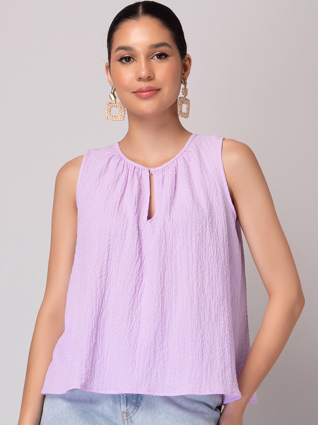 Buy Faballey Self Design Keyhole Neck Top Tops For Women 22444294