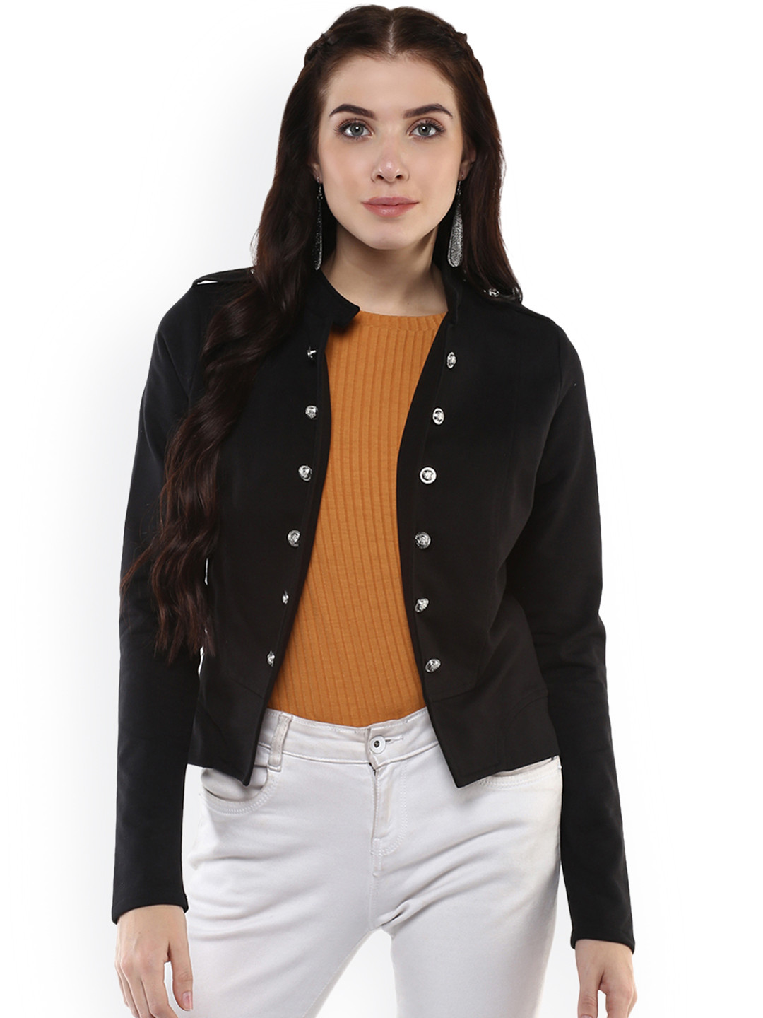 Buy Harpa Women Black Solid Open Front Jacket - Jackets for Women ...