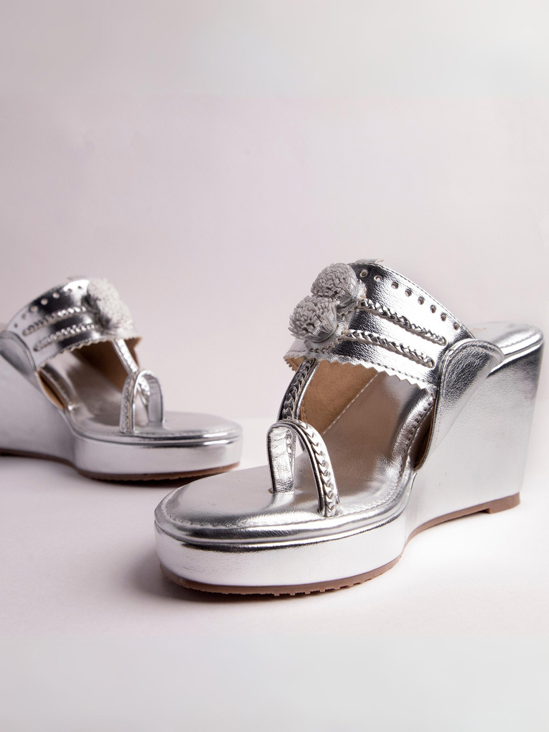 Buy TIC TAC TOE Textured Embellished Open One Toe Wedges - Heels for ...