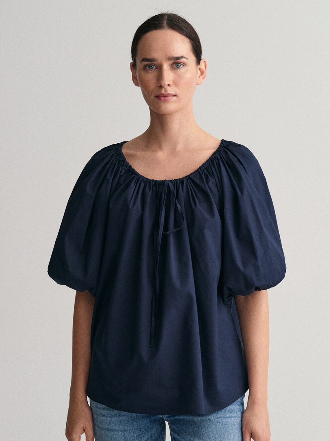 Buy GANT Round Neck Puff Sleeves Cotton Top - Tops for Women 22449160 ...