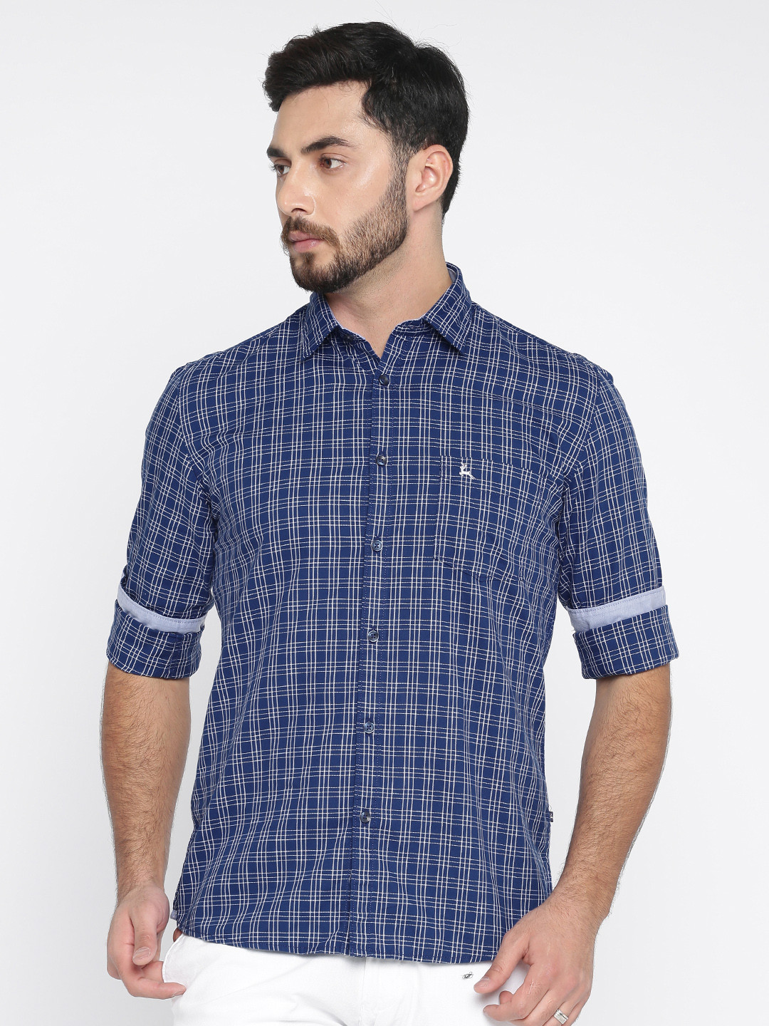 Buy Parx Men Blue & White Slim Fit Checked Casual Shirt - Shirts for ...