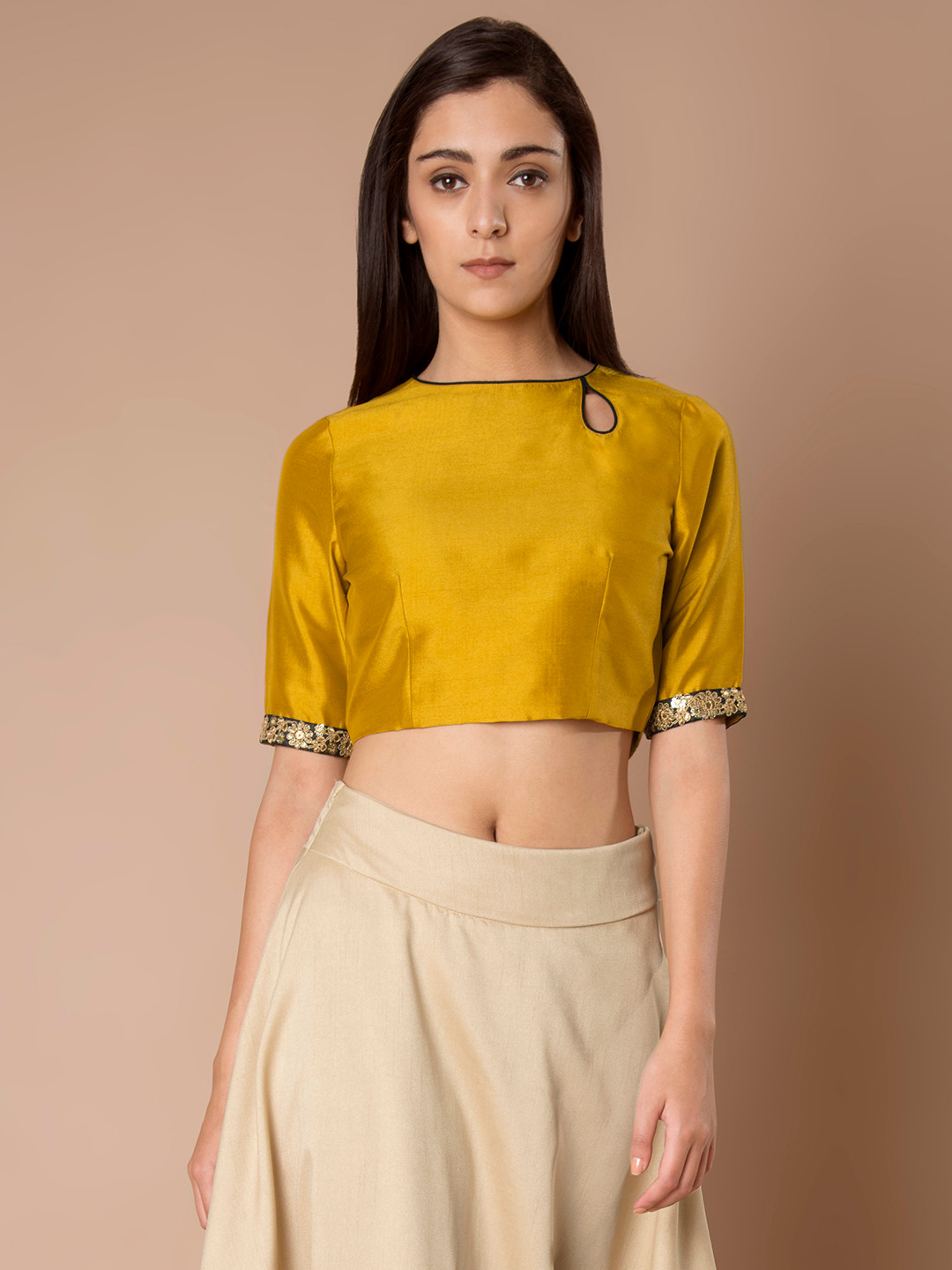 Buy INDYA Women Mustard Yellow Solid Crop Top - Tops for Women 2245787 ...