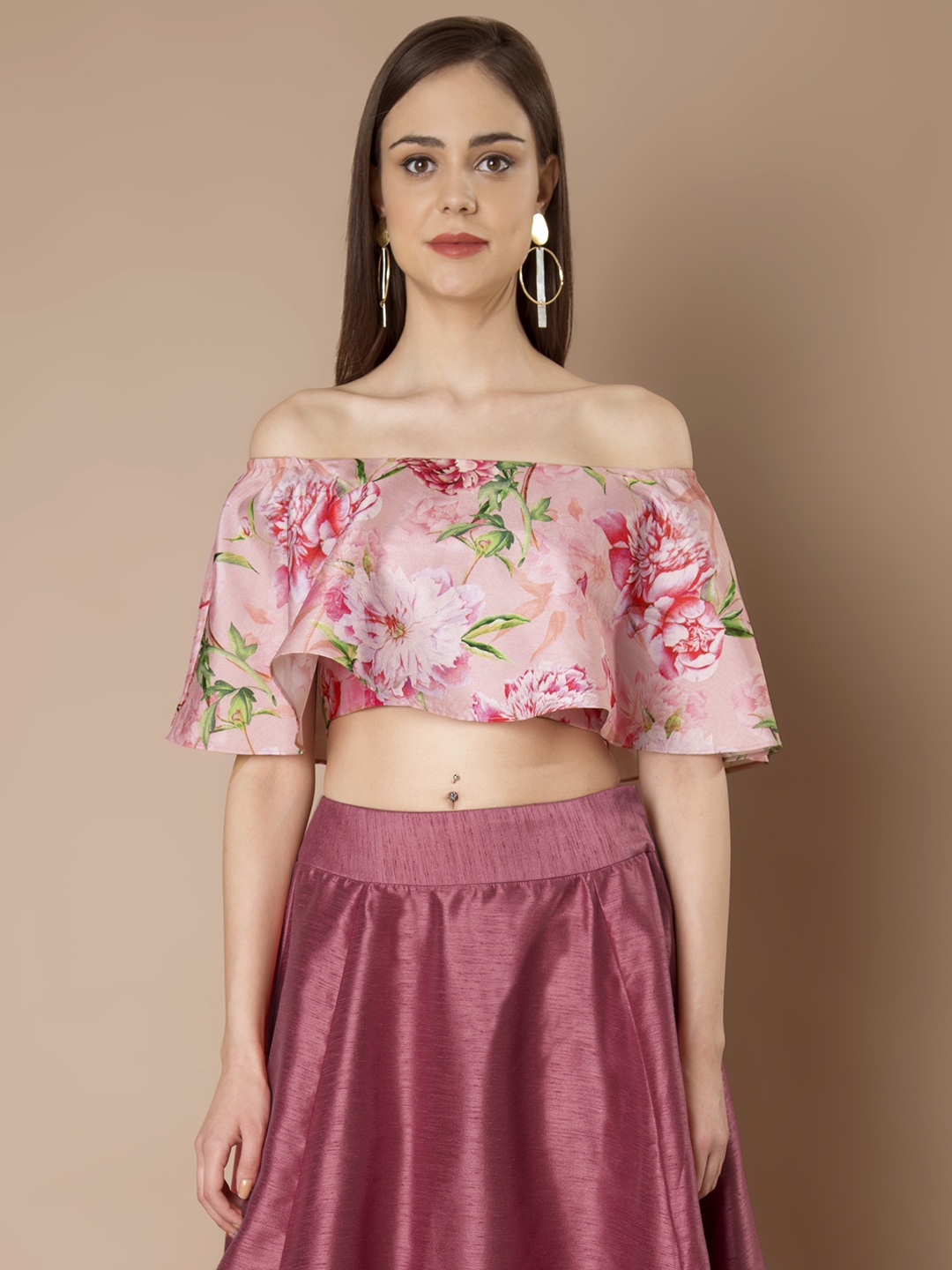 Buy Indya Women Pink Printed Off Shoulder Crop Top Tops For Women