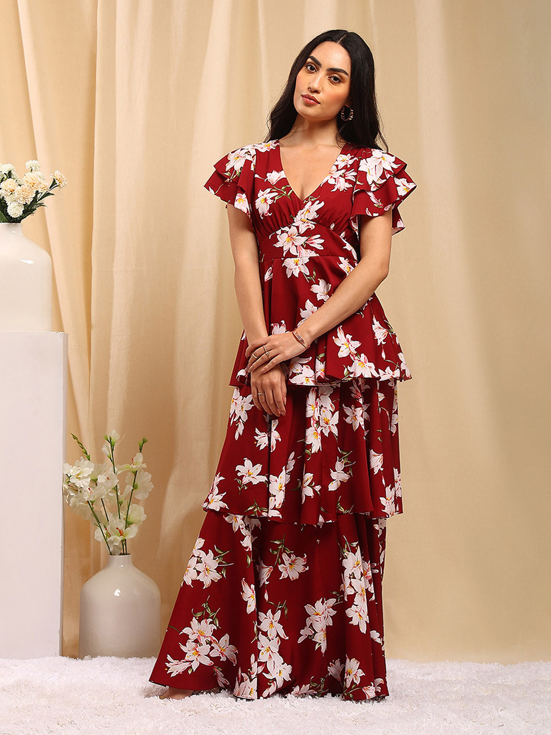 Buy TRENDY DIVVA Three Tiered Floral One Piece Party Maxi Dress ...