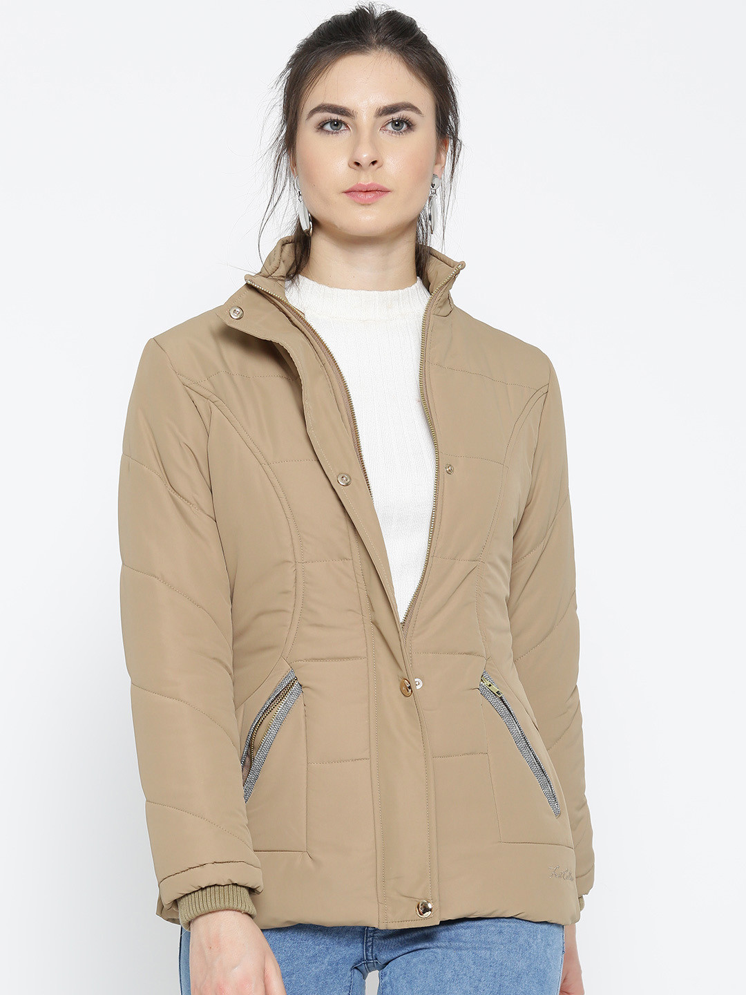 Buy Fort Collins Women Beige Solid Parka Jacket With Detachable Hood ...