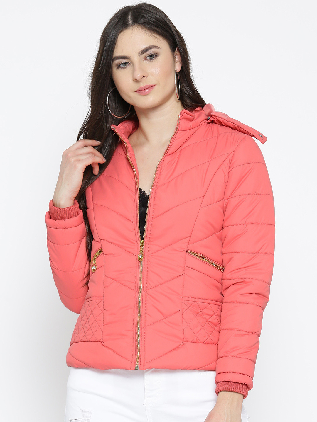 Buy Fort Collins Women Coral Pink Solid Parka Jacket - Jackets for ...