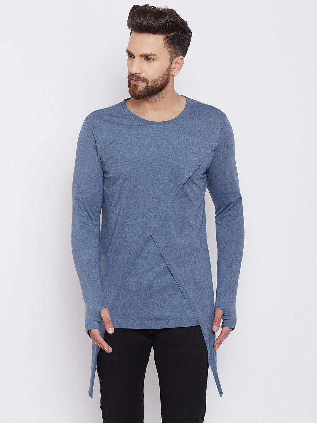 Buy CHILL WINSTON Assymetrical Long Sleeves Longline Slim Fit T Shirt ...