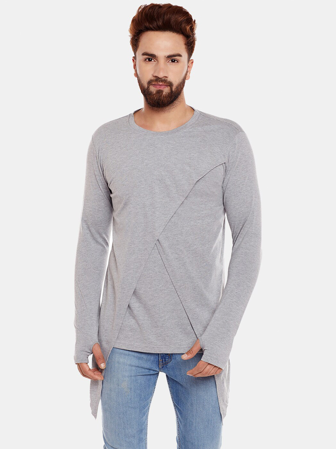 Buy CHILL WINSTON Assymetrical Long Sleeves Longline Slim Fit T Shirt ...
