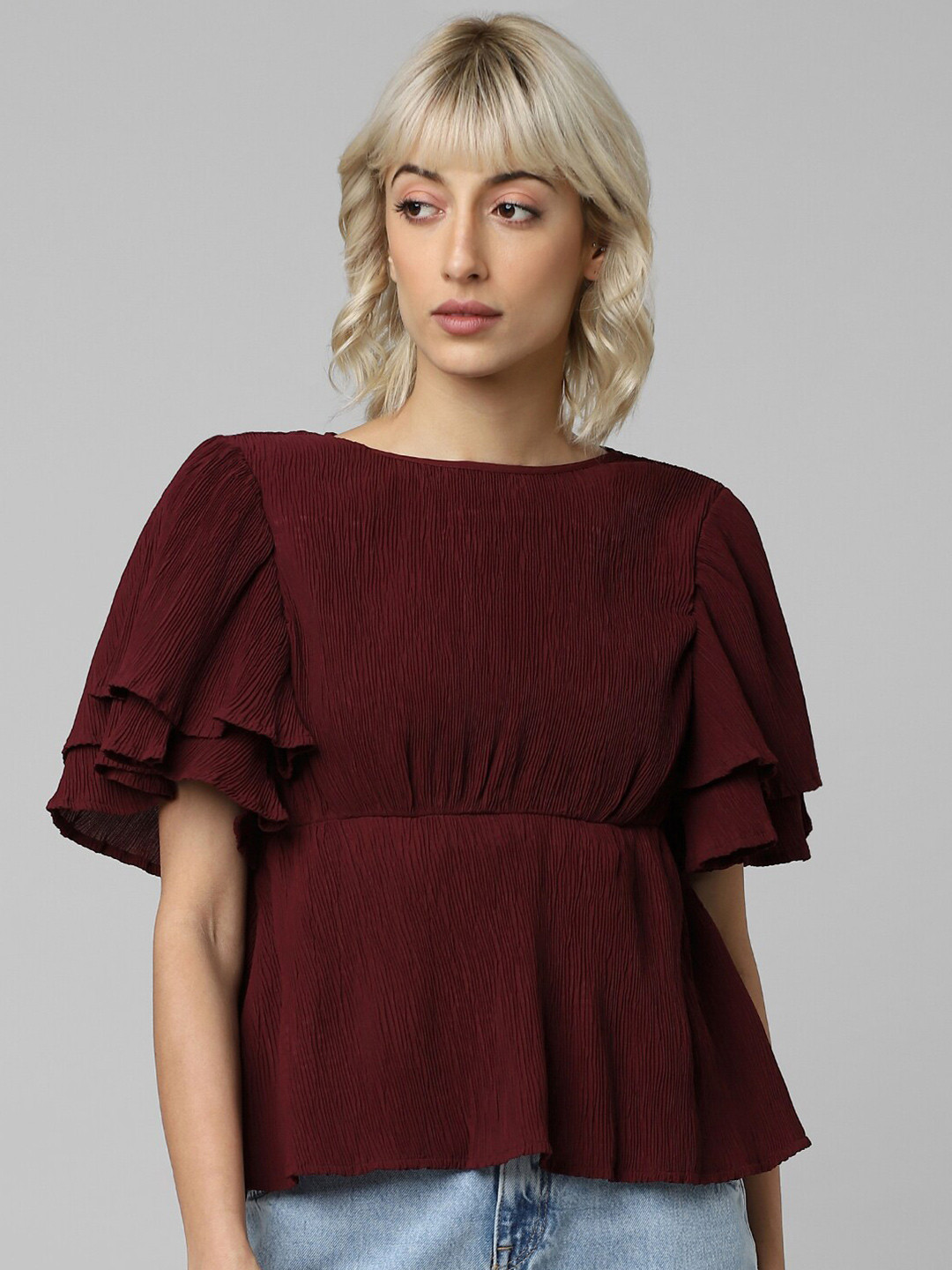 Buy ONLY Maroon Flared Sleeves A Line Top - Tops for Women 22465338 ...