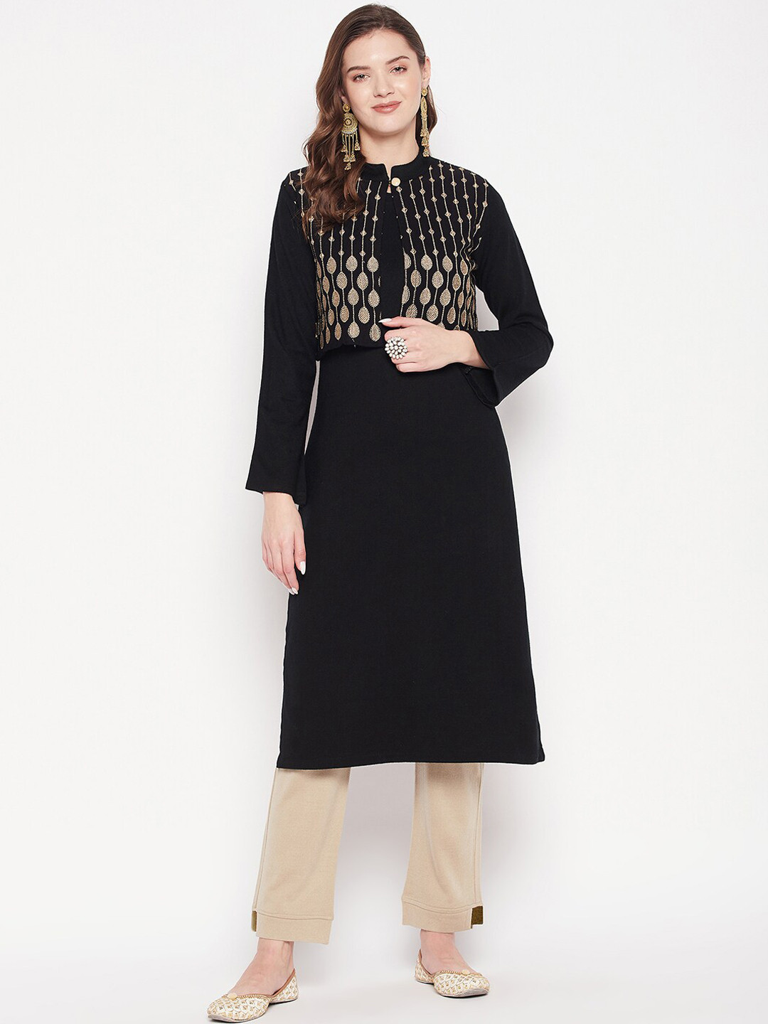 Buy Zigo Winter Wear Straight Wool Kurta With Jacket - Kurtas for Women ...