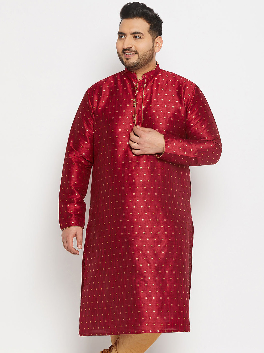 Buy VASTRAMAY PLUS Men Plus Size Geometric Woven Design Mandarin Collar ...