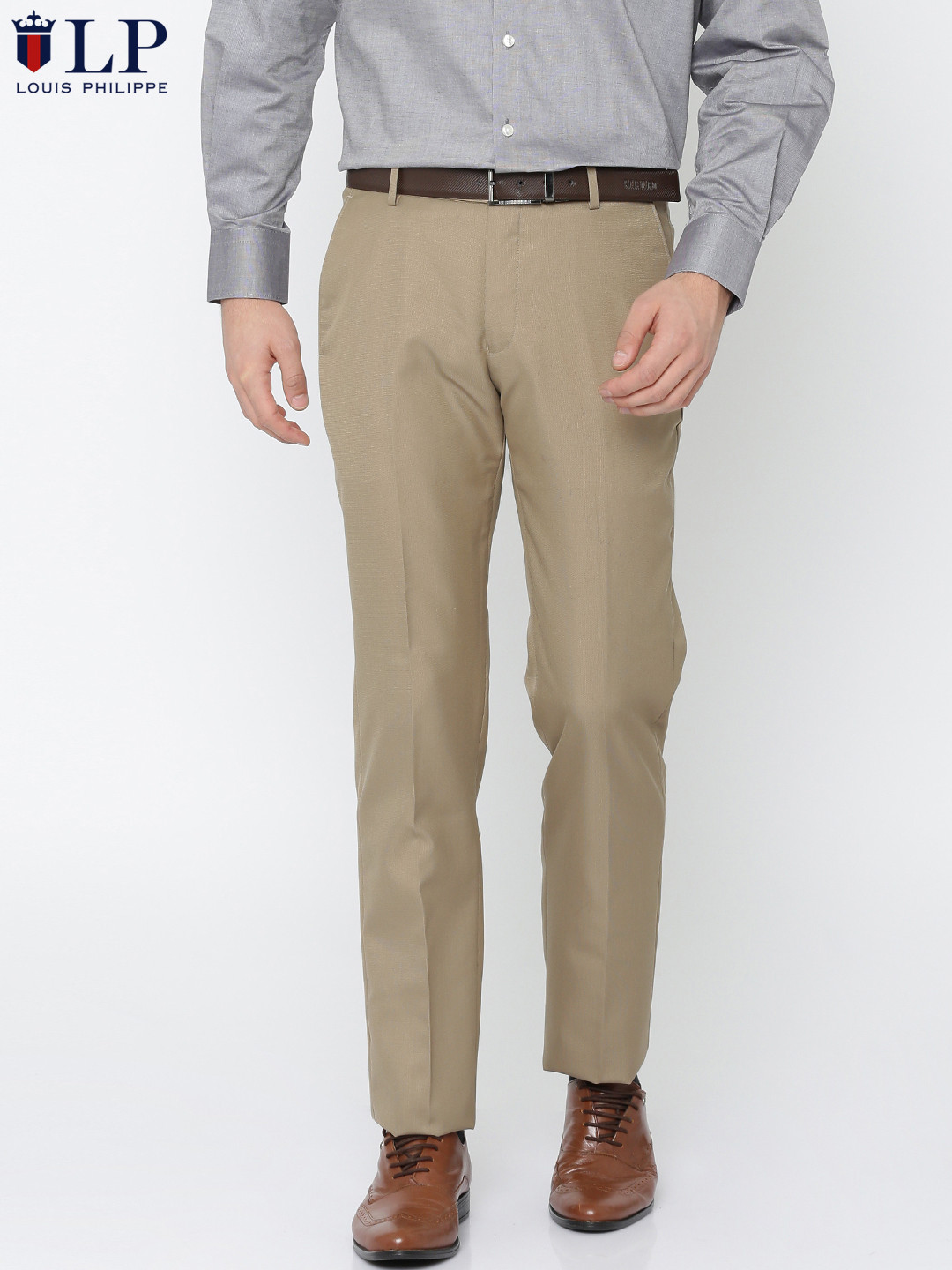 Buy Louis Philippe Men Khaki Brown Ultra Regular Fit Self Design Formal ...