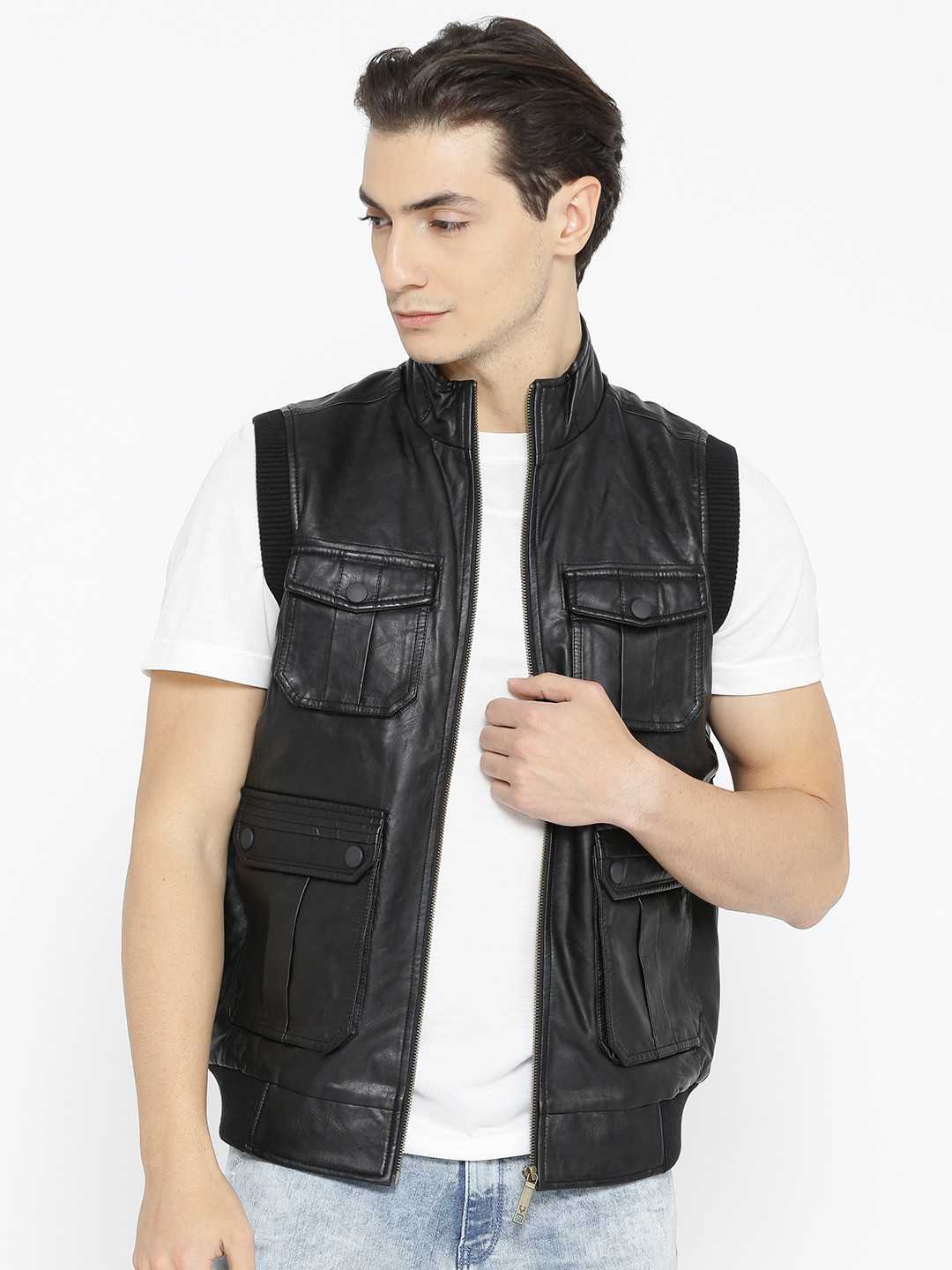 Buy Allen Solly Men Black Solid Biker Jacket - Jackets for Men 2247860 ...
