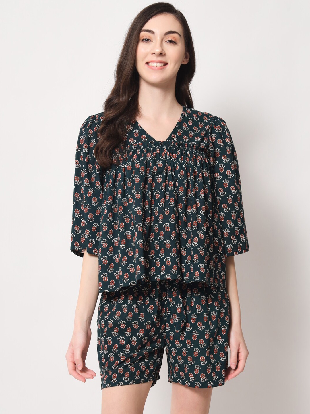 Buy Vastralay Floral Printed Pure Cotton Night Suit - Night Suits for ...
