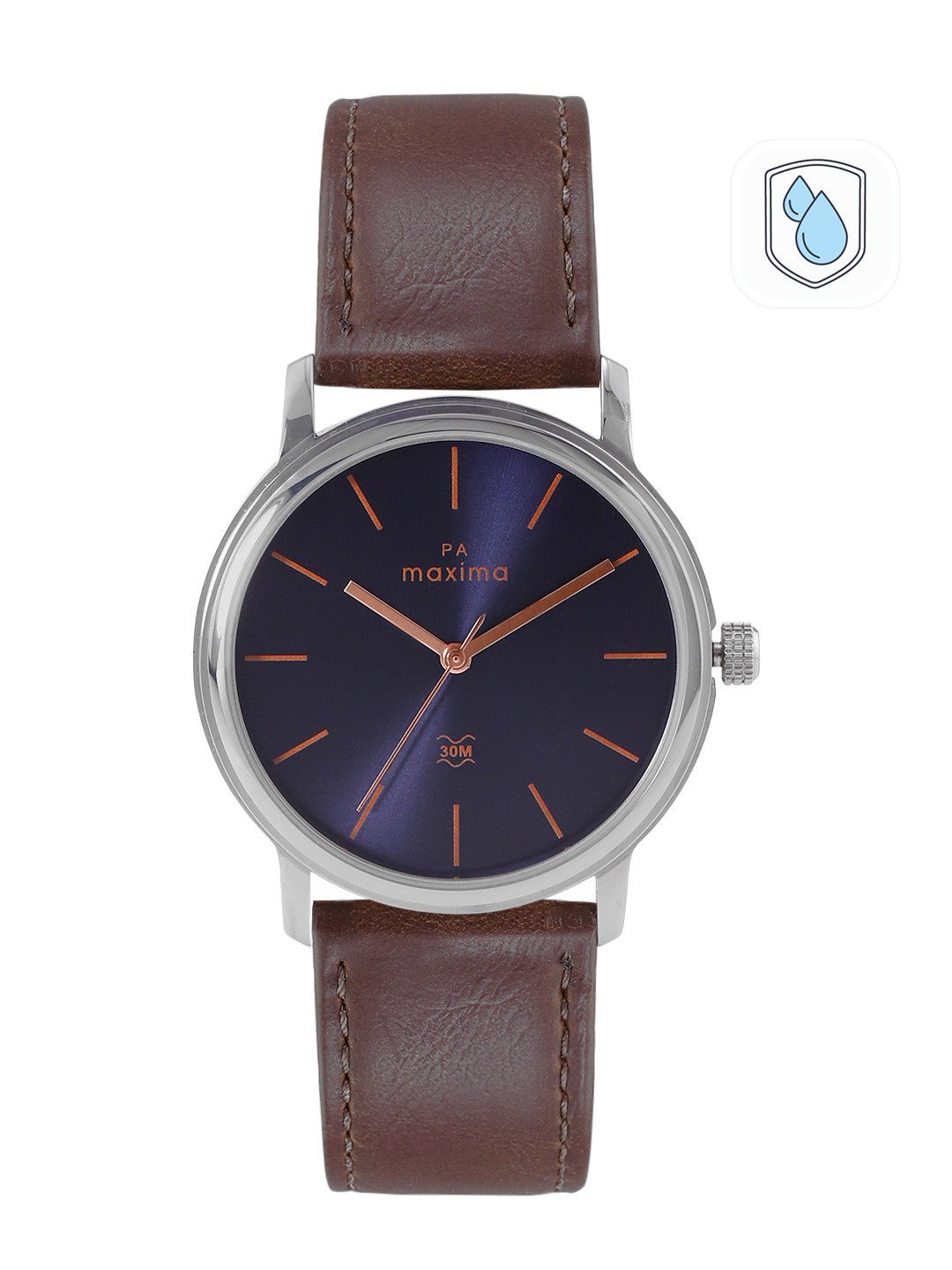 Buy Maxima Men Blue Brass Dial & Brown Leather Straps Analogue Watch ...