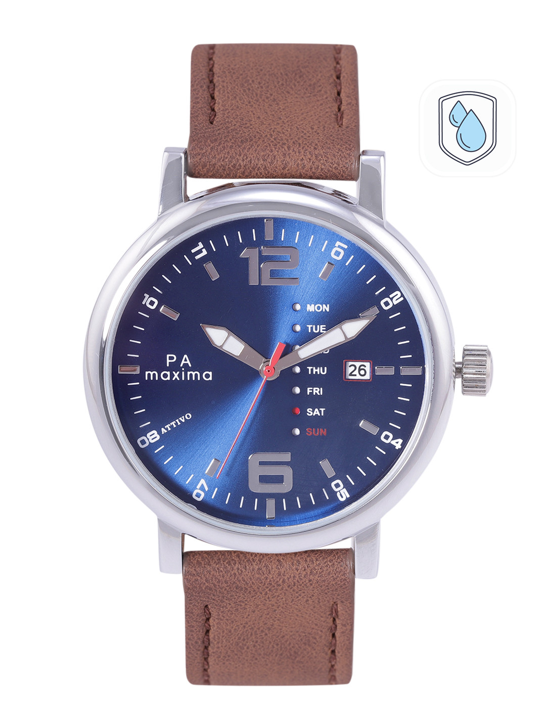 Buy Maxima Men Blue Brass Dial & Brown Leather Straps Analogue Watch ...