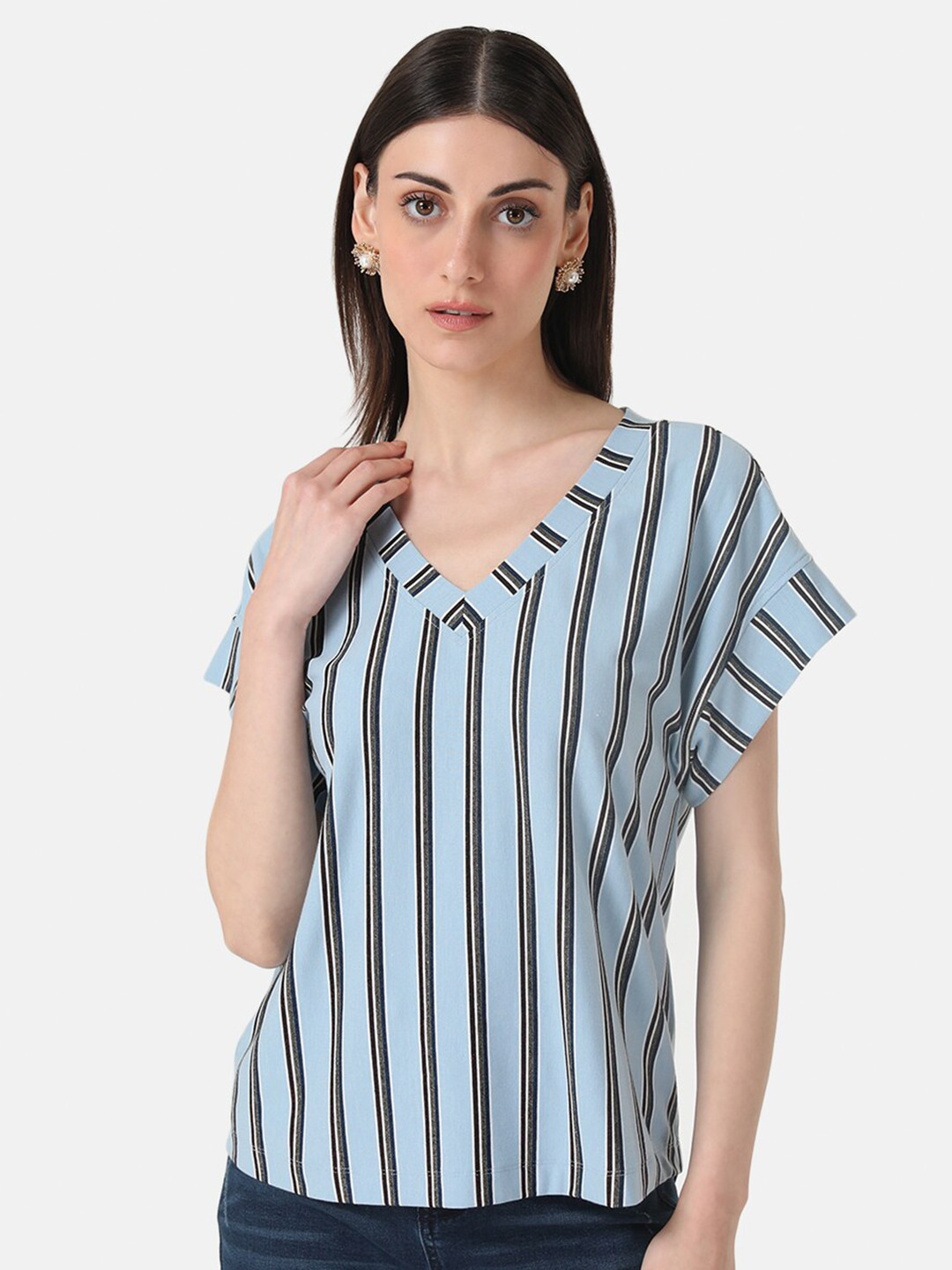 Buy Kazo Striped V Neck Extended Sleeves Top - Tops for Women 22485234 ...