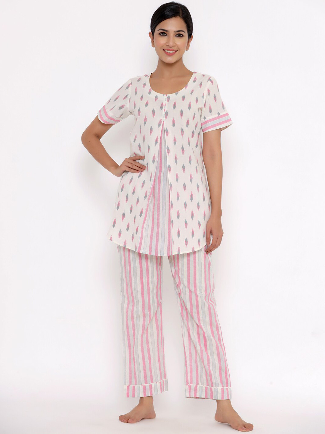 Buy Indian Virasat Ethnic Motifs Printed Pure Cotton Night Suit - Night ...