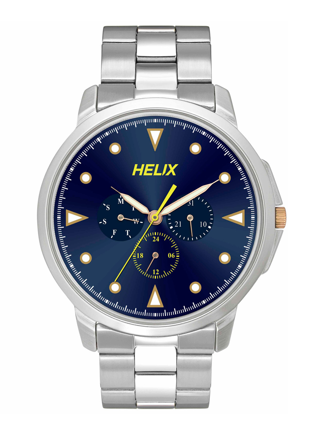Buy Helix Men Brass Dial & Stainless Steel Bracelet Style Straps ...