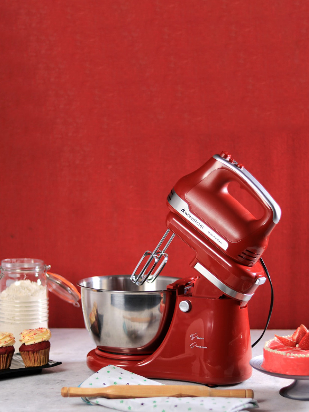 Buy Wonderchef Revo Red 300W Stand Mixer & Dough Kneader - Stand Mixer ...