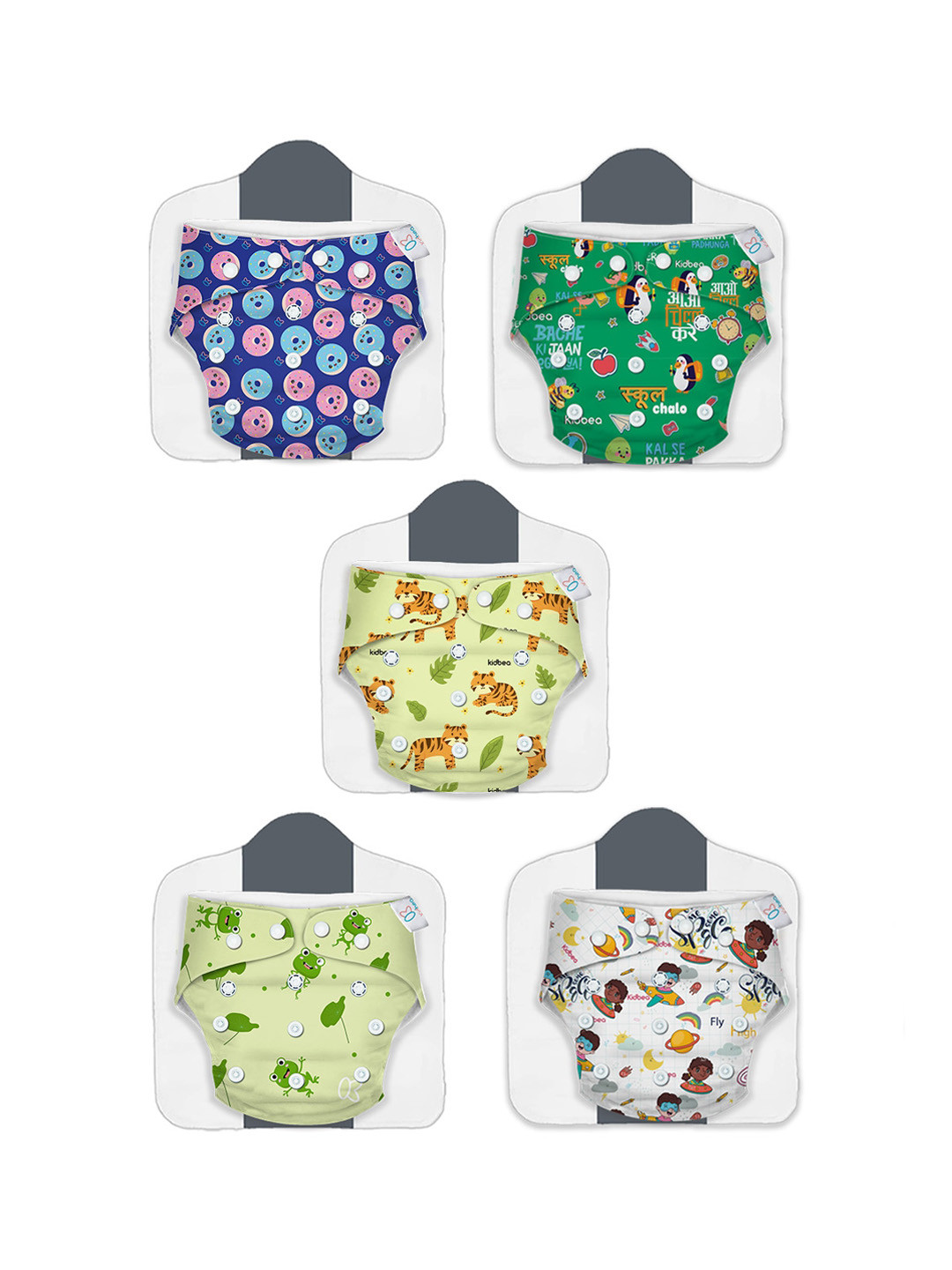 Buy Kidbea Kids Pack Of 5 Assorted Reusable & Washable Diapers ...