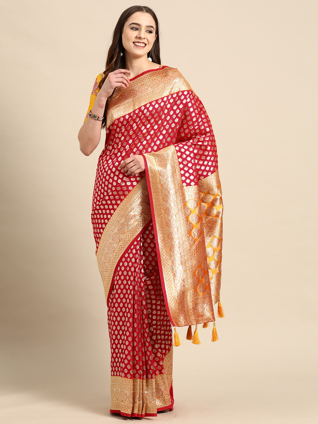 Buy MANOHARI Woven Design Silk Blend Banarasi Saree - Sarees for Women ...