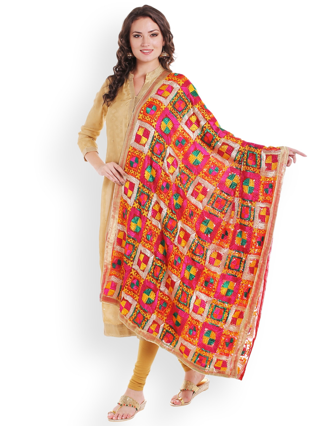 Buy Dupatta Bazaar Multicoloured Embroidered Poly Chiffon Dupatta ...