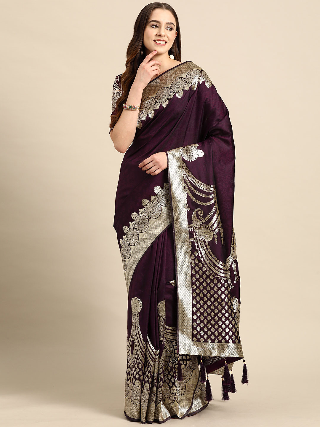 Buy MANOHARI Woven Design Silk Blend Heavy Work Banarasi Saree - Sarees ...