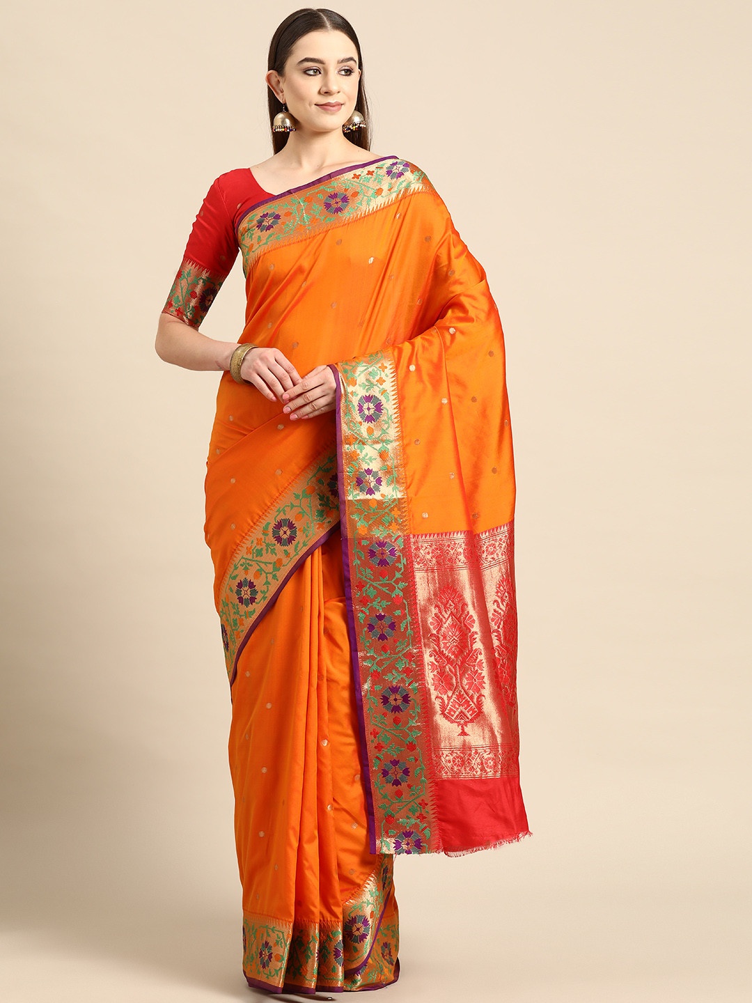 Buy MANOHARI Yellow Woven Design Silk Blend Banarasi Saree - Sarees for ...