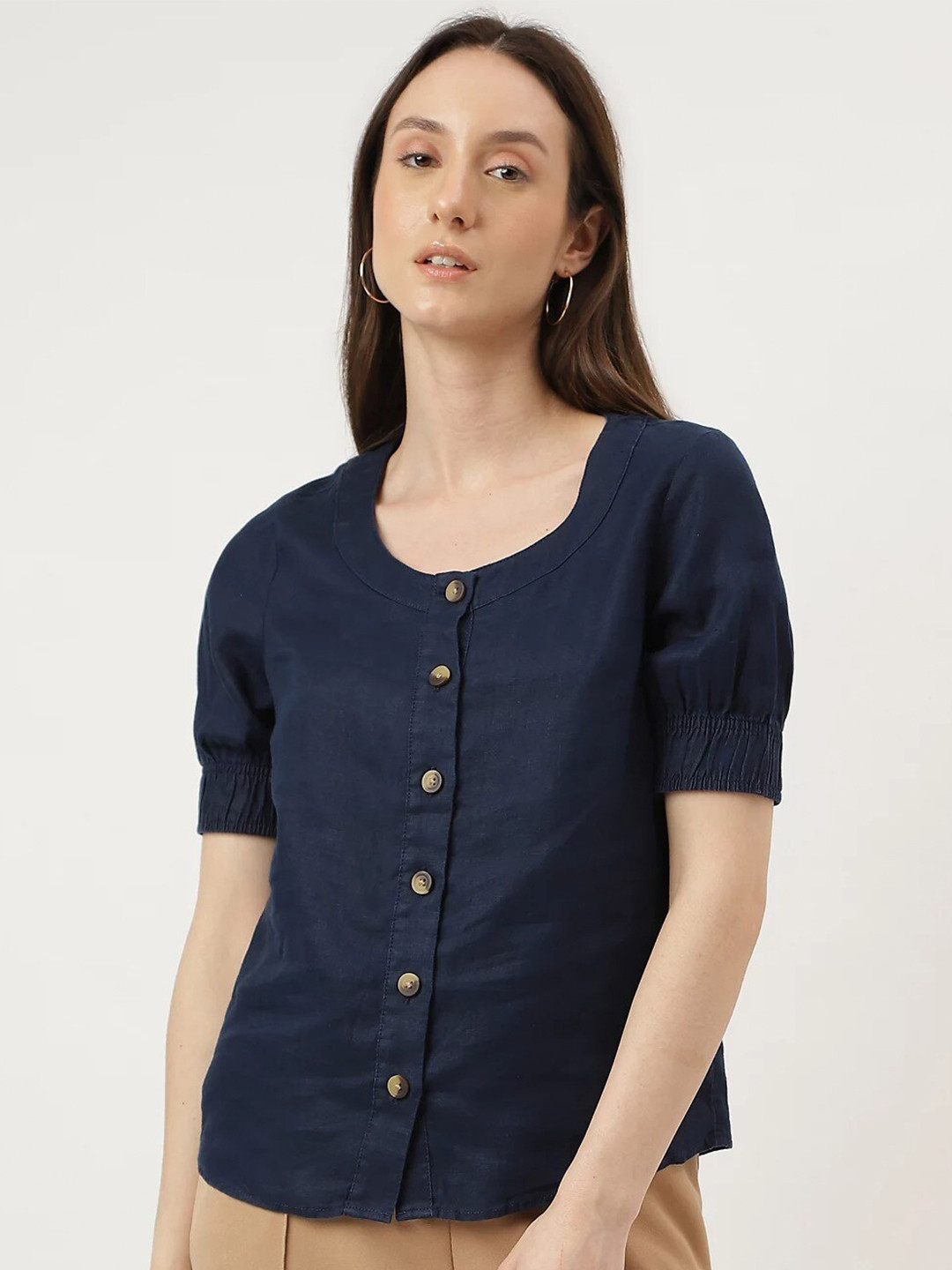 Buy Marks & Spencer Puff Sleeves Pure Linen Top - Tops for Women ...